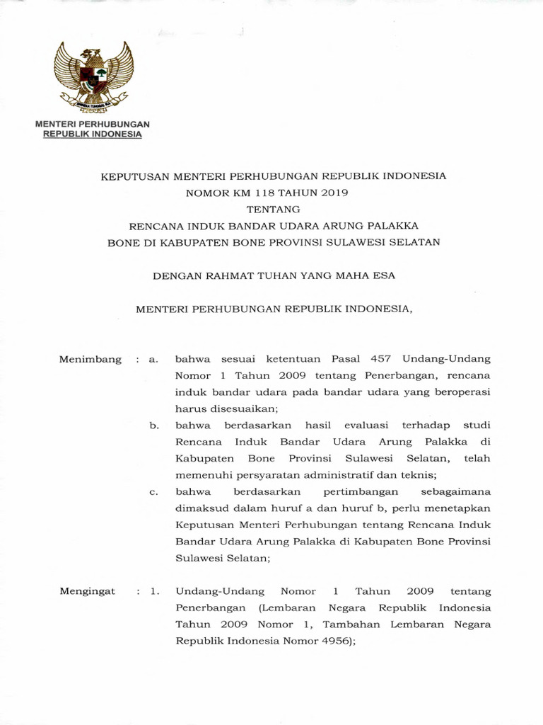 KM_118_TAHUN_2019 Tentang Master Plan UPBU Arung Palakka Bone | PDF