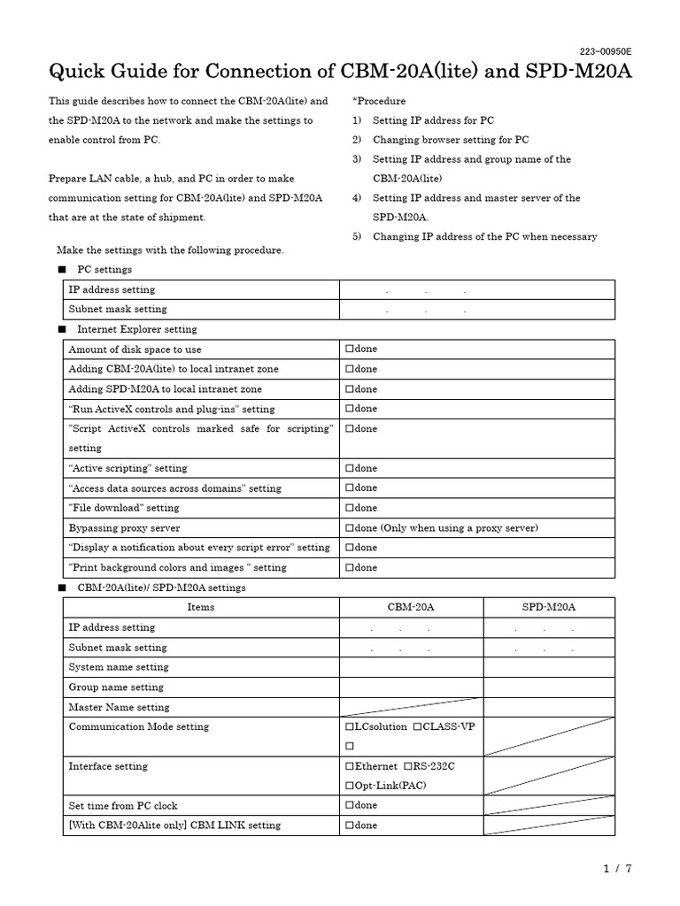 QuickGuideforConnectionofCBM M20A | PDF | Ip Address | Internet Protocols