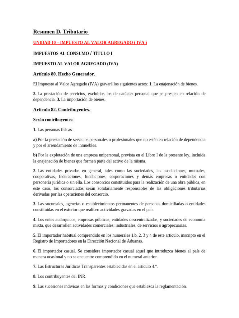 Resumen D. Tributario | PDF | Impuestos