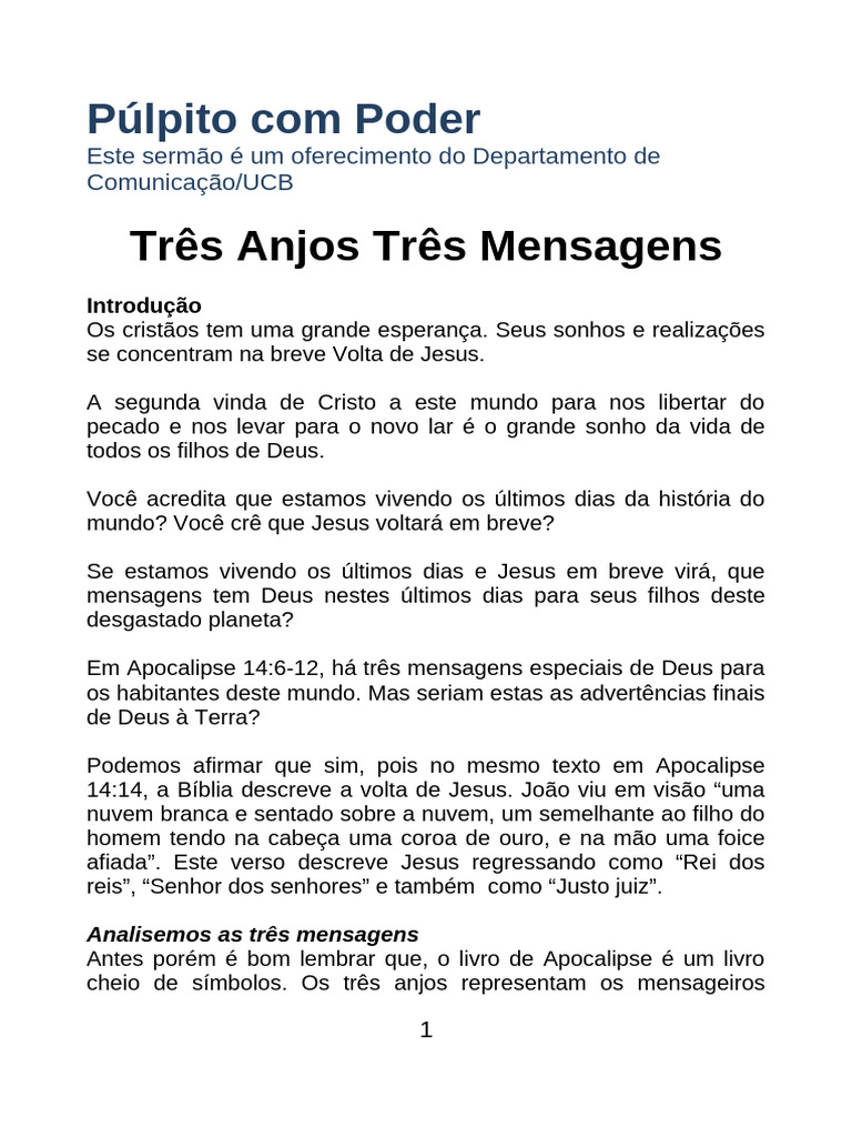 Púlpito com Poder 3 mensagens angelicas | PDF | Jesus | Livro do Apocalipse