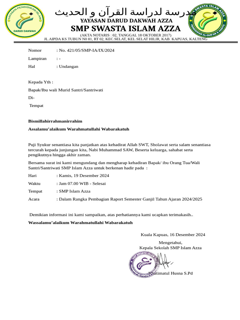 Surat Pembagian Rapot | PDF Surat Pembagian Rapot | PDF