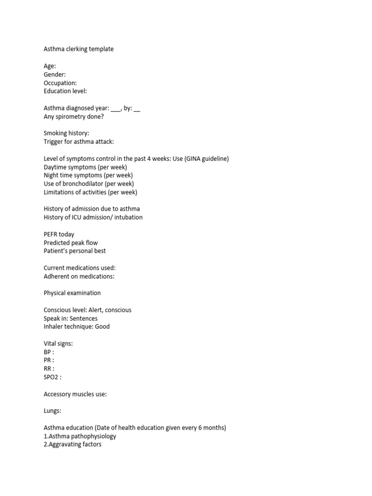 Asthma Clerking Template | PDF