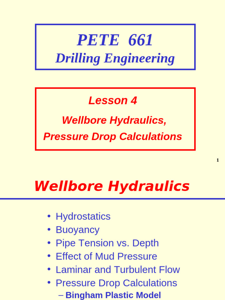 Wellbore Hydraulics, Pressure Drop Calculations | PDF | Shear Stress ...