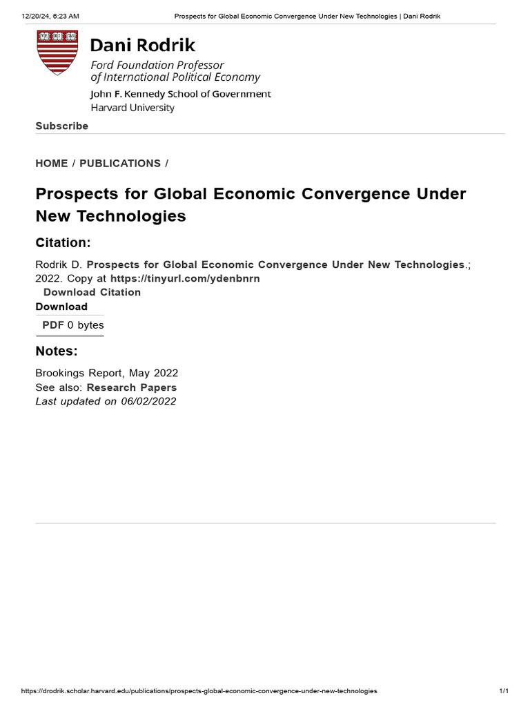 Prospects for Global Economic Convergence Under New Technologies _ Dani ...