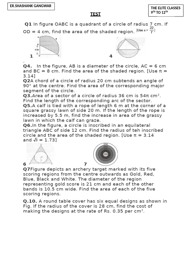Circle Worksheet | PDF | Circle | Area