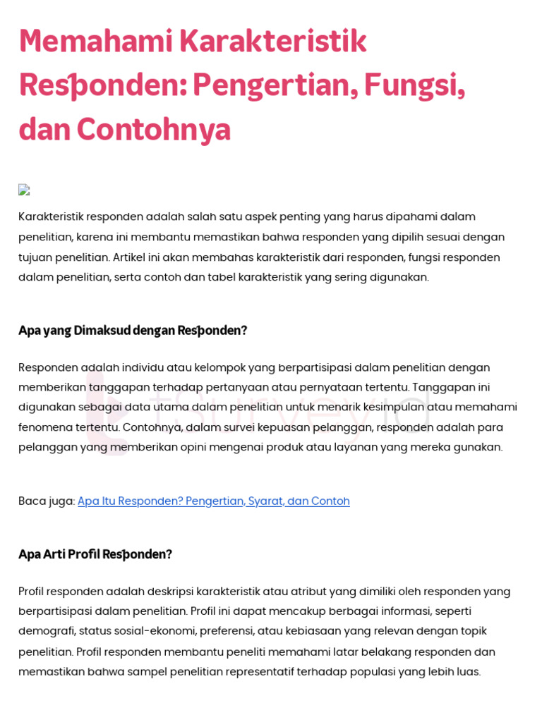 Karakteristik Responden dalam Penelitian | PDF