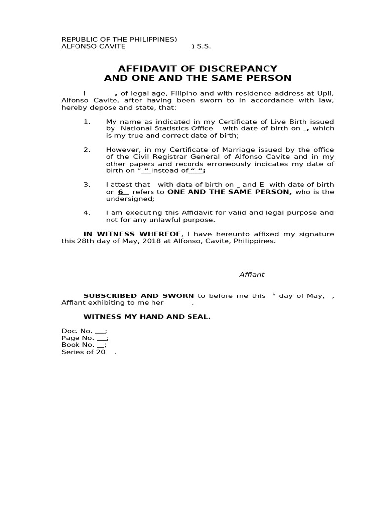 Affidavit of Discrepancy Date of Birth SORIA | PDF