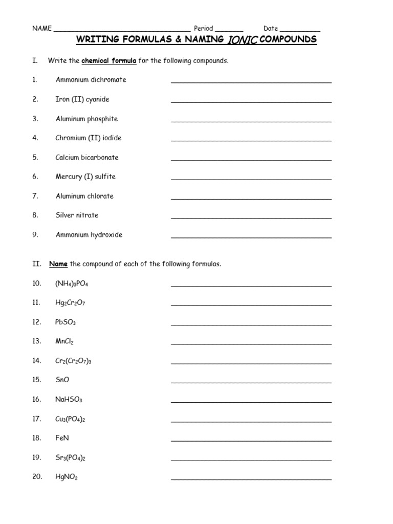 HANDOUT- Writing Formulas and Naming Compounds-1 | PDF | Nitrogen ...