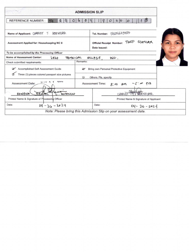 Admission Slip | PDF