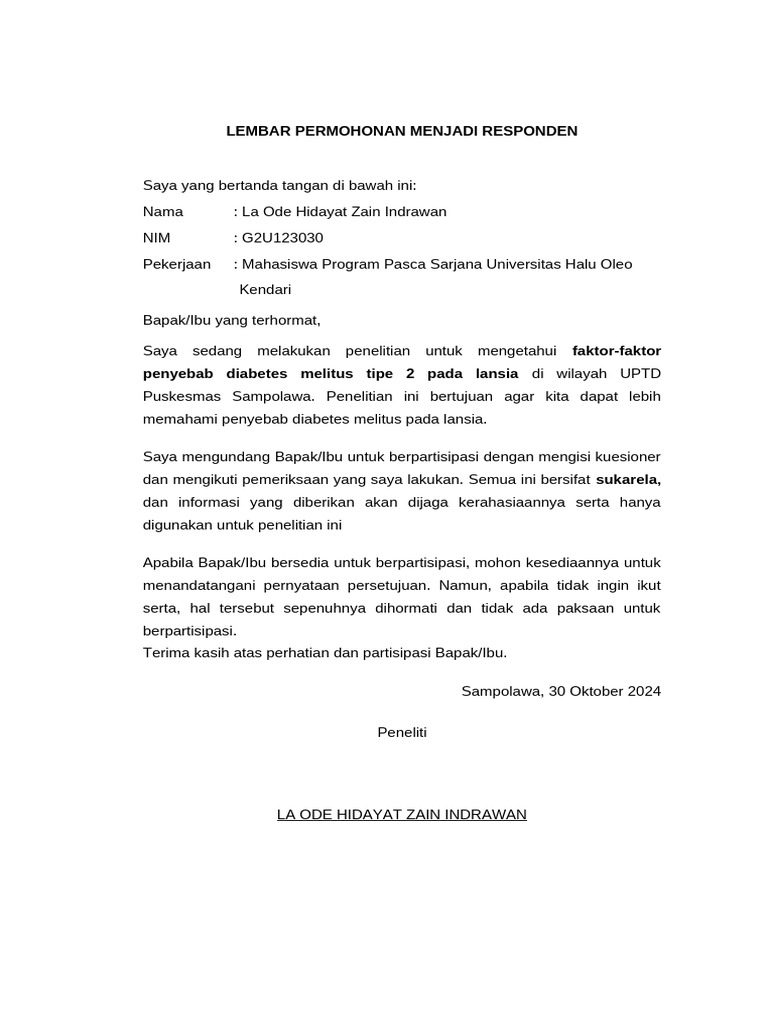 LEMBAR PERMOHONAN MENJADI RESPONDEN | PDF
