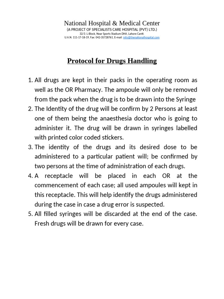 Drug Handling Protocol | PDF