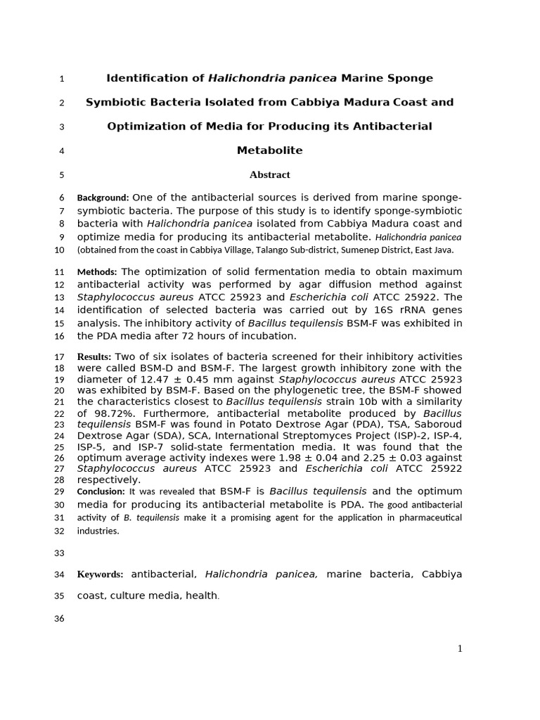 MC1-Identification of Halichondria Panicea Marine Sponge - 1 | PDF ...