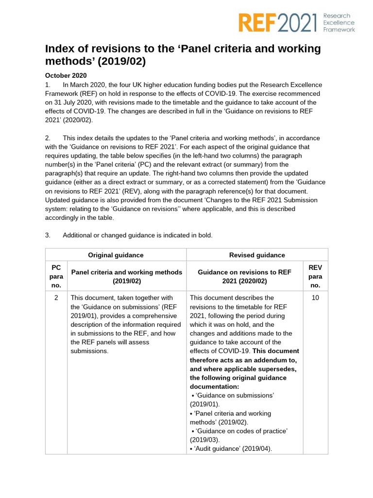 Updates to REF 2021 Panel Criteria | PDF