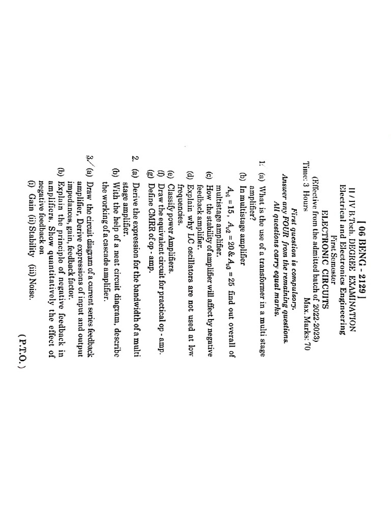 Electronics Circuit Model Paper | PDF