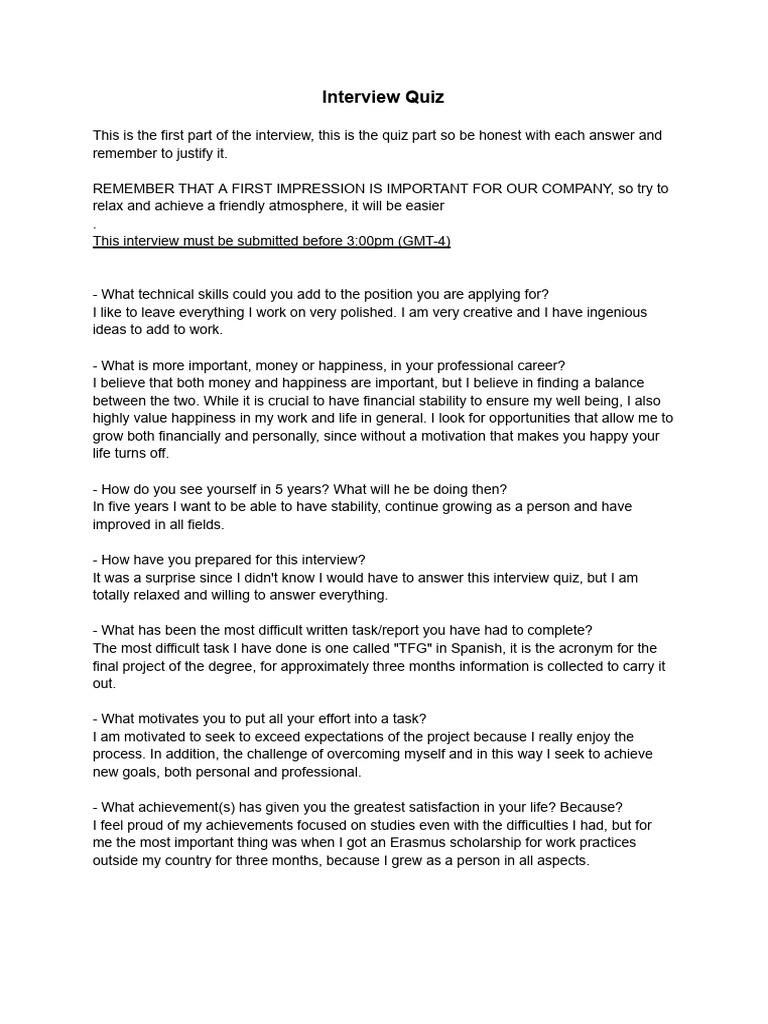 Interview Quiz (1) | PDF | Disciplines | Goal