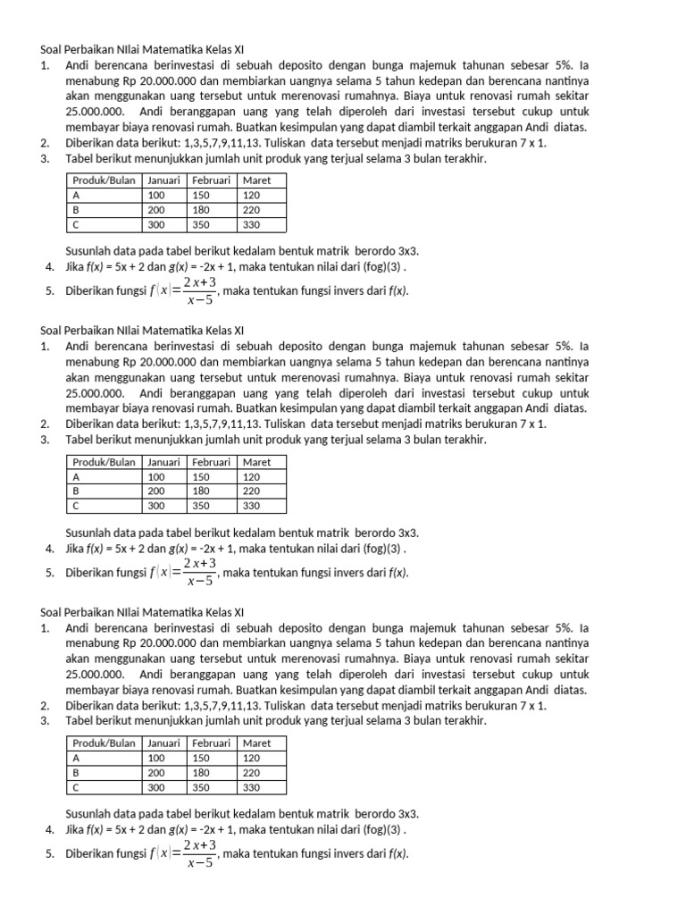 Soal Perbaikan NIlai Matematika Kelas XI | PDF