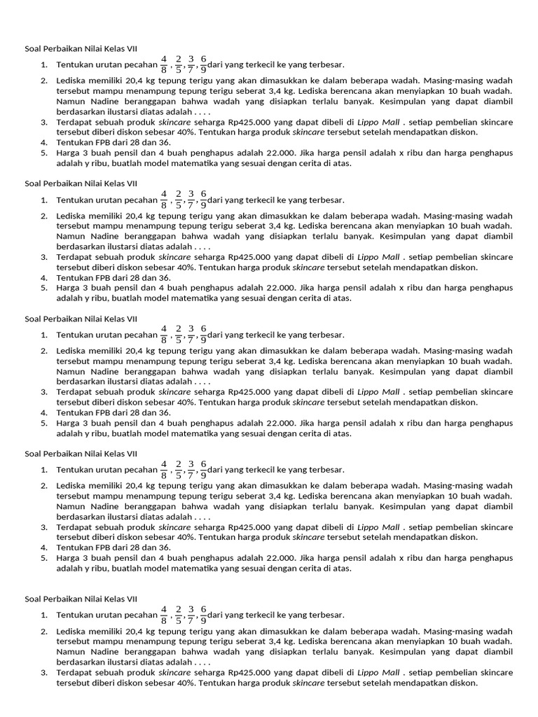 Soal Perbaikan Nilai Kelas VII | PDF