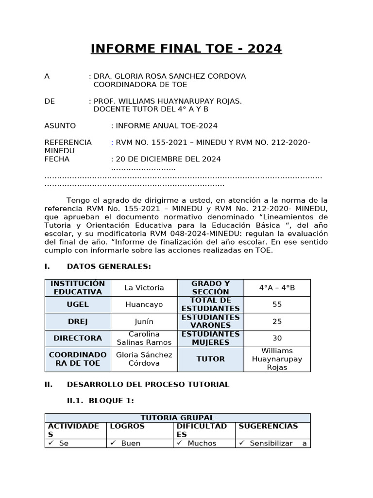 Informe Final Toe 4° AB 2024 | PDF