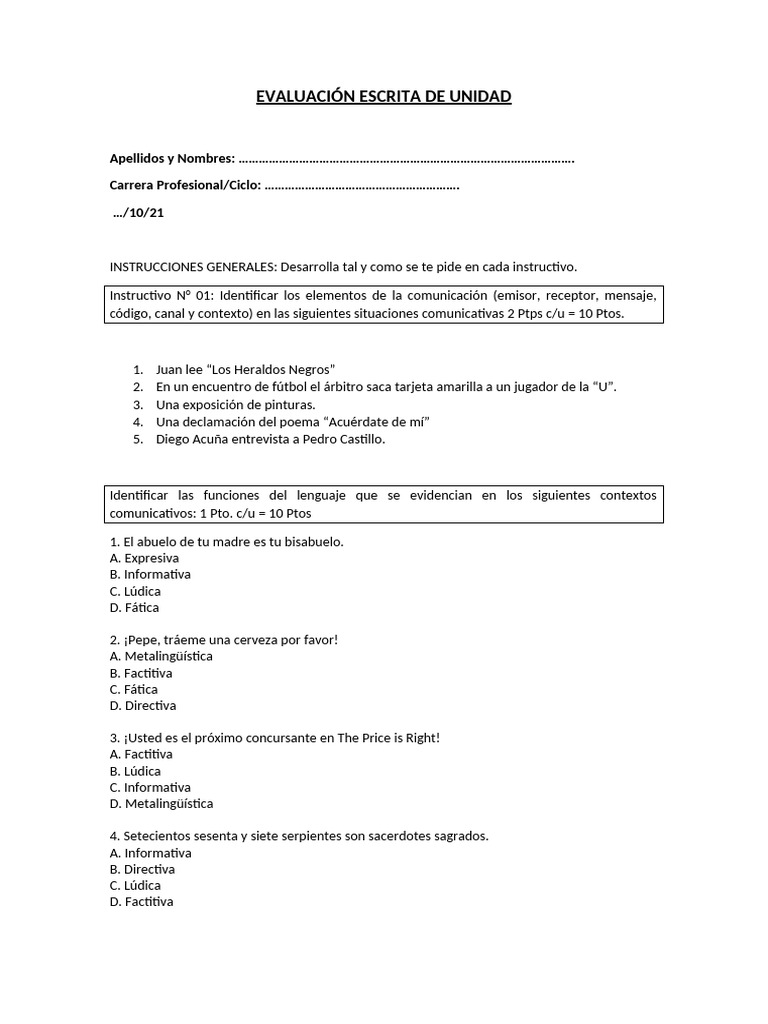 Primer Examen Comunicacion Oral | PDF