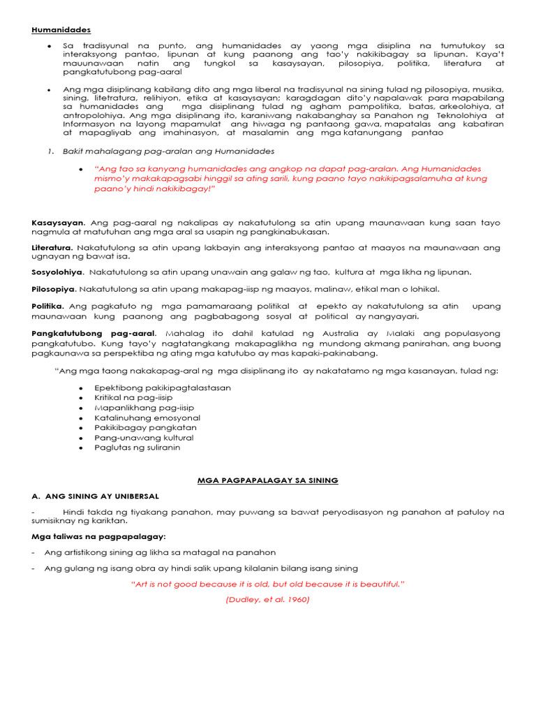 Importance of Humanities and Art | PDF | Composition (Visual Arts ...