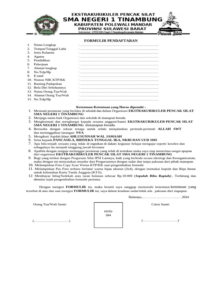 Formulir Ekskul Silat | PDF