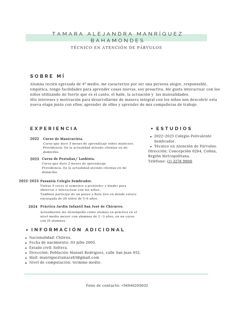 Cv Tamara Manriquez | PDF