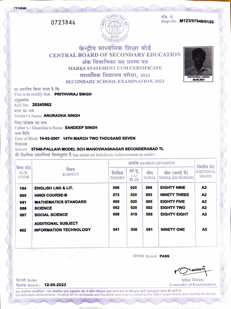 Class X Certificate | PDF