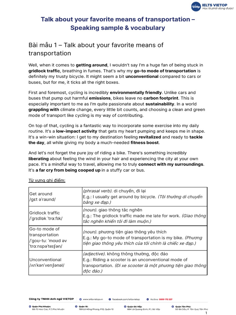 Talk About Your Favorite Means of Transportation | PDF