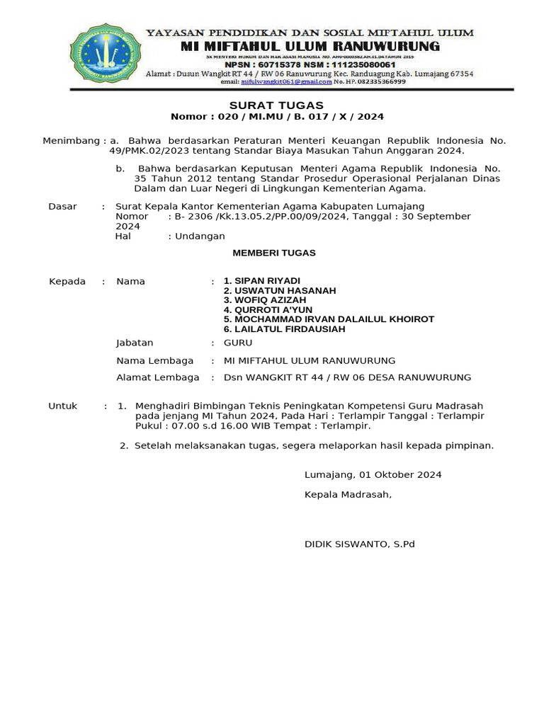 Surat Tugas Revisi | PDF