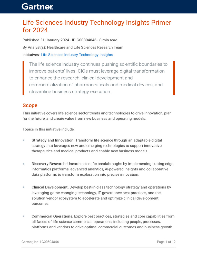 Life Sciences Industry Technology Insights Primer For 2024 | PDF ...