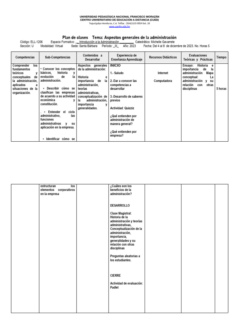 EJEMPLO DE PLAN DE CLASE (1) | PDF | Maestros | Enseñando