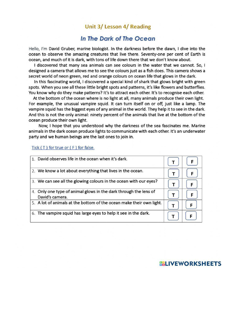 Reading Unit 3 in The Dark | PDF