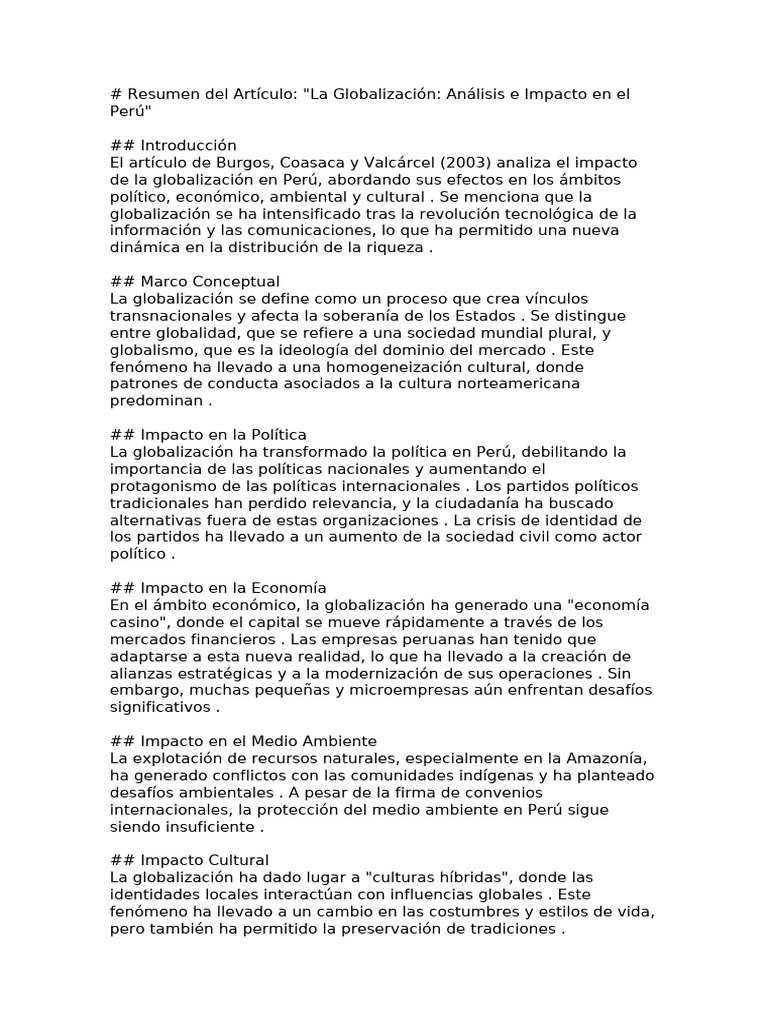 Artículo GLOBALIZACIÓN | PDF | Globalización | Perú