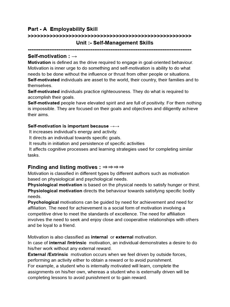 Self-Management Skills for Students | PDF | Motivational | Motivation