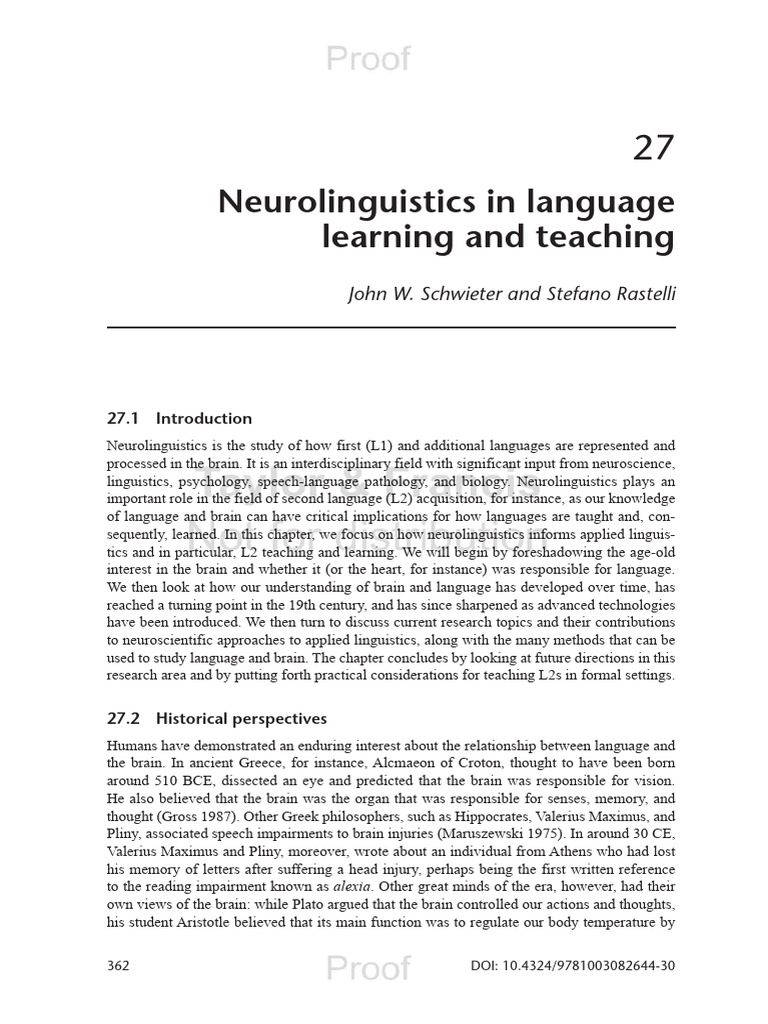 Neurolinguistics in Language Learning An | PDF | Positron Emission Tomography | Neurolinguistics