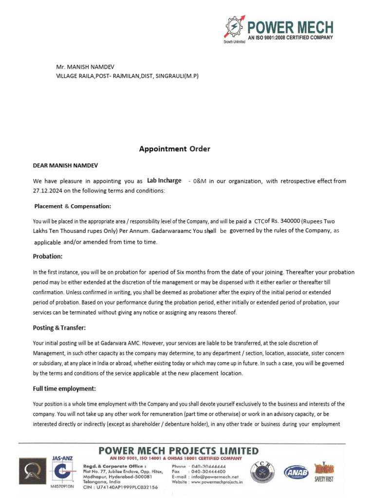 Joining Order Powermech Letter (1) (1) - 241022 - 093936 | PDF | Probation | Justice