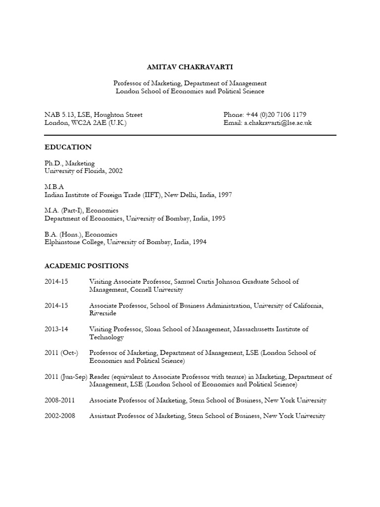 Chakravarti A CV | PDF | Marketing | Behavior