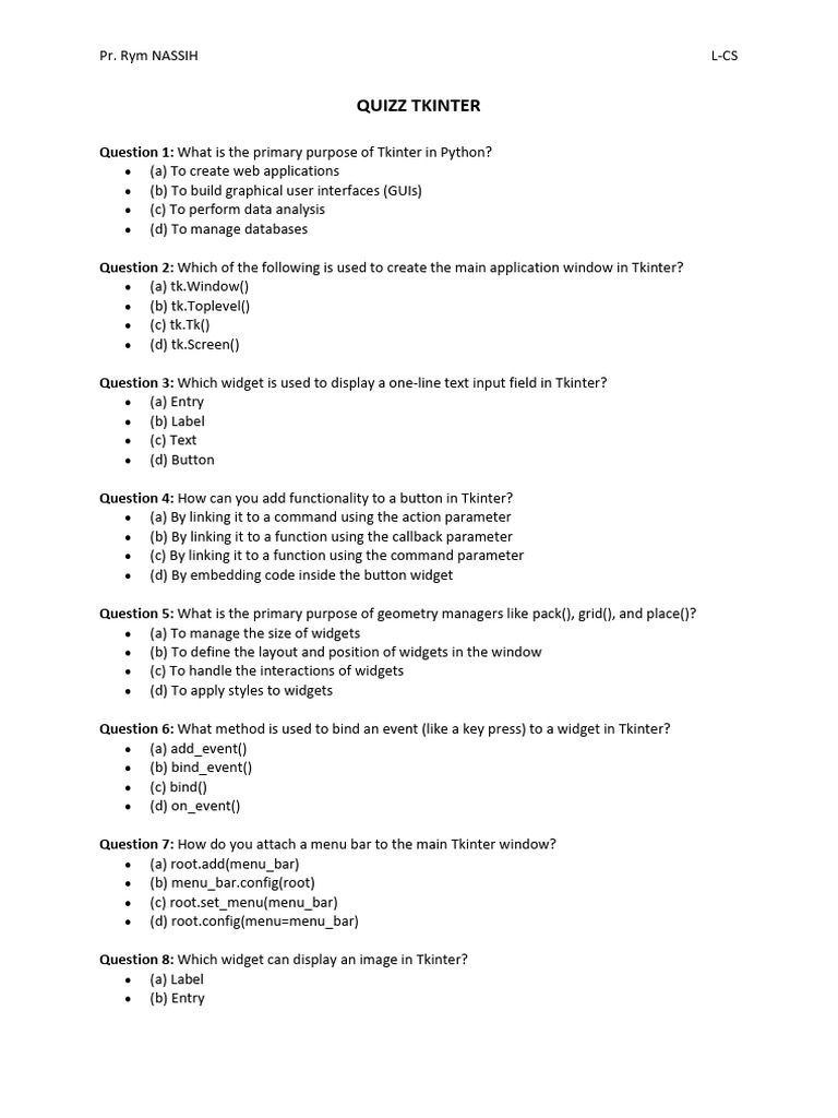 QUIZZ Tkinter | PDF | Window (Computing) | Human–Computer Interaction