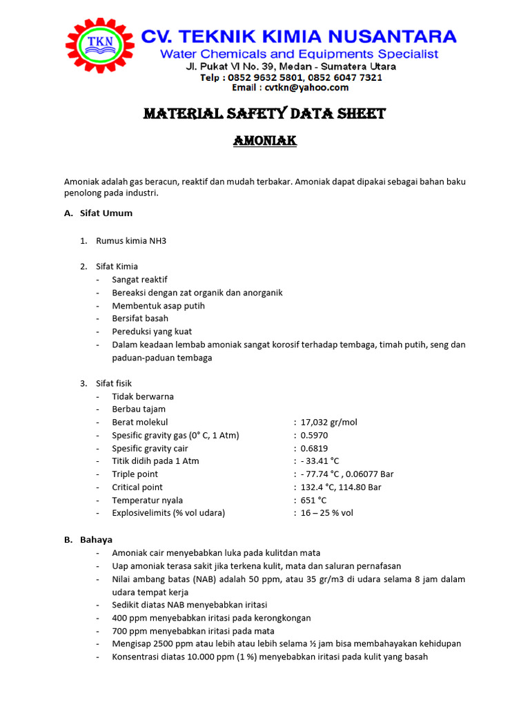 MSDS Amoniak | PDF