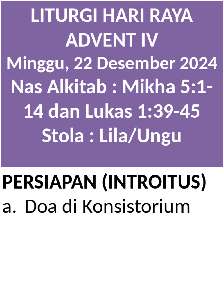 Liturgi ADVENT KE IV 22 Desember 2024 | PDF