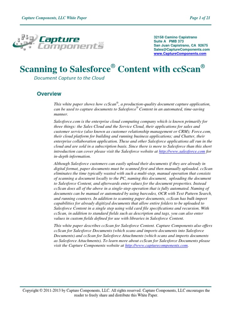 Scan To Salesforce Content With Ccscan | PDF | Image Scanner | Salesforce.Com