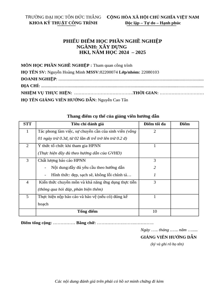 5 Phieu Cham GVHD | PDF