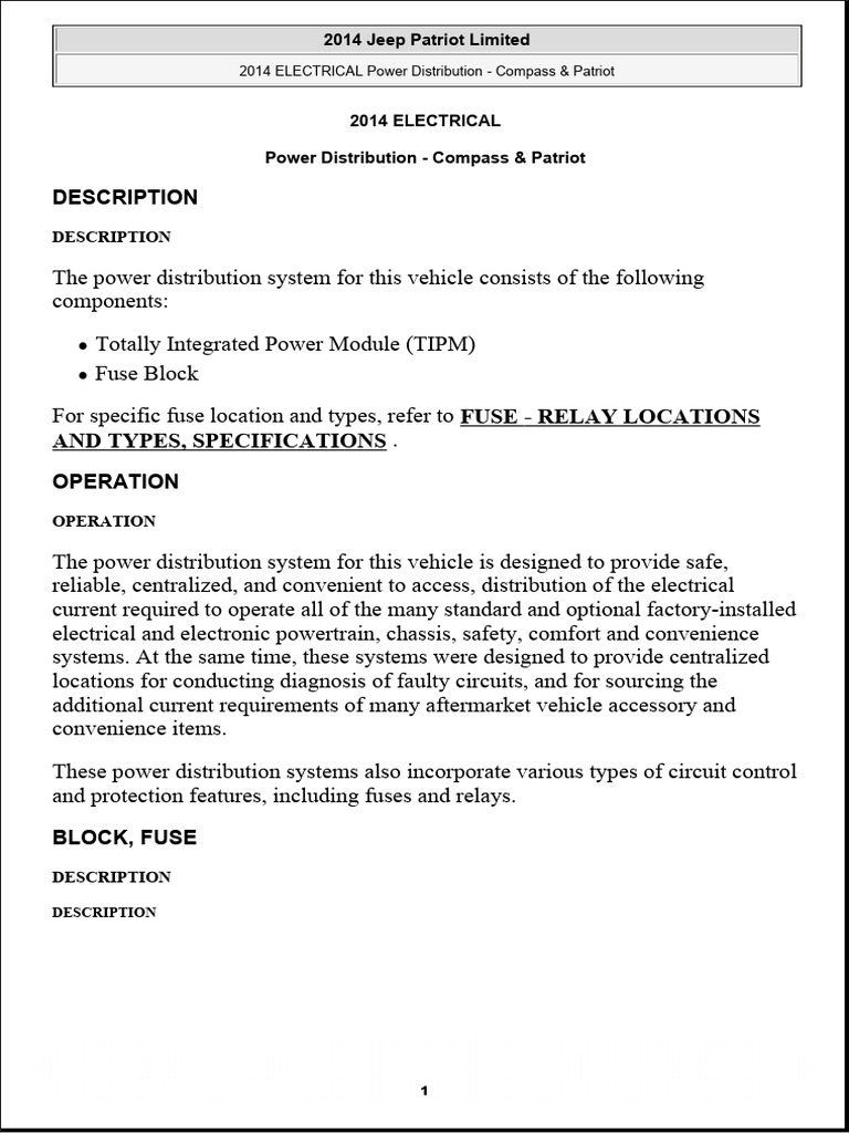 2014 ELECTRICAL Power Distribution - Compass & Patriot | PDF | Fuse ...
