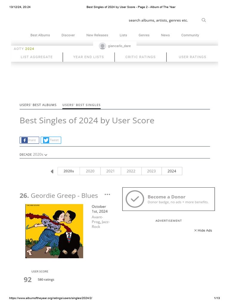 Best Singles of 2024 by User Score - Page 2 - Album of The Year | PDF ...