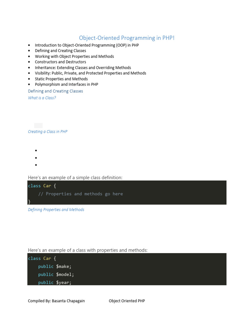 PHP OOP: Classes, Methods, Inheritance | PDF | Class (Computer ...