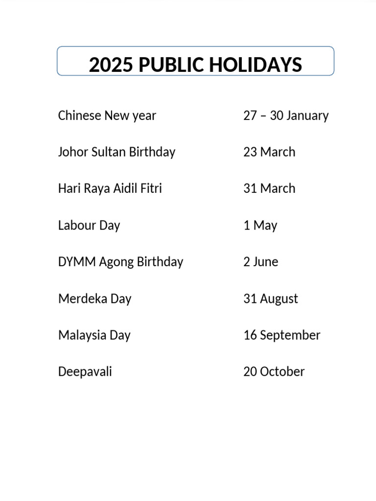 WM 2025 PUBLIC HOLIDAYS | PDF