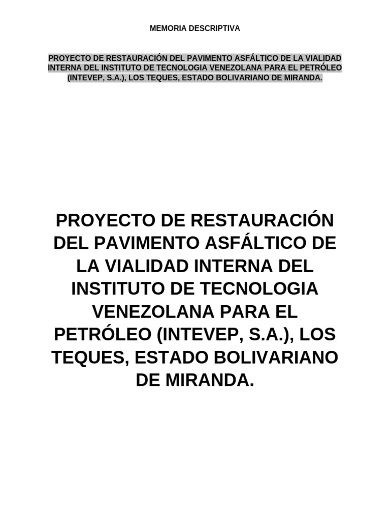 Restauración Asfáltica INTEVEP Los Teques | PDF | Hormigón | Venezuela
