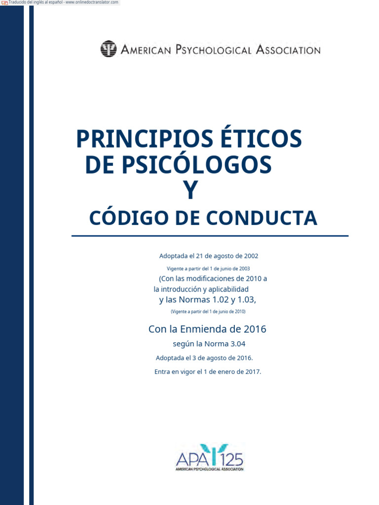 APA ethics code.en.es | PDF | Sicología | Violación