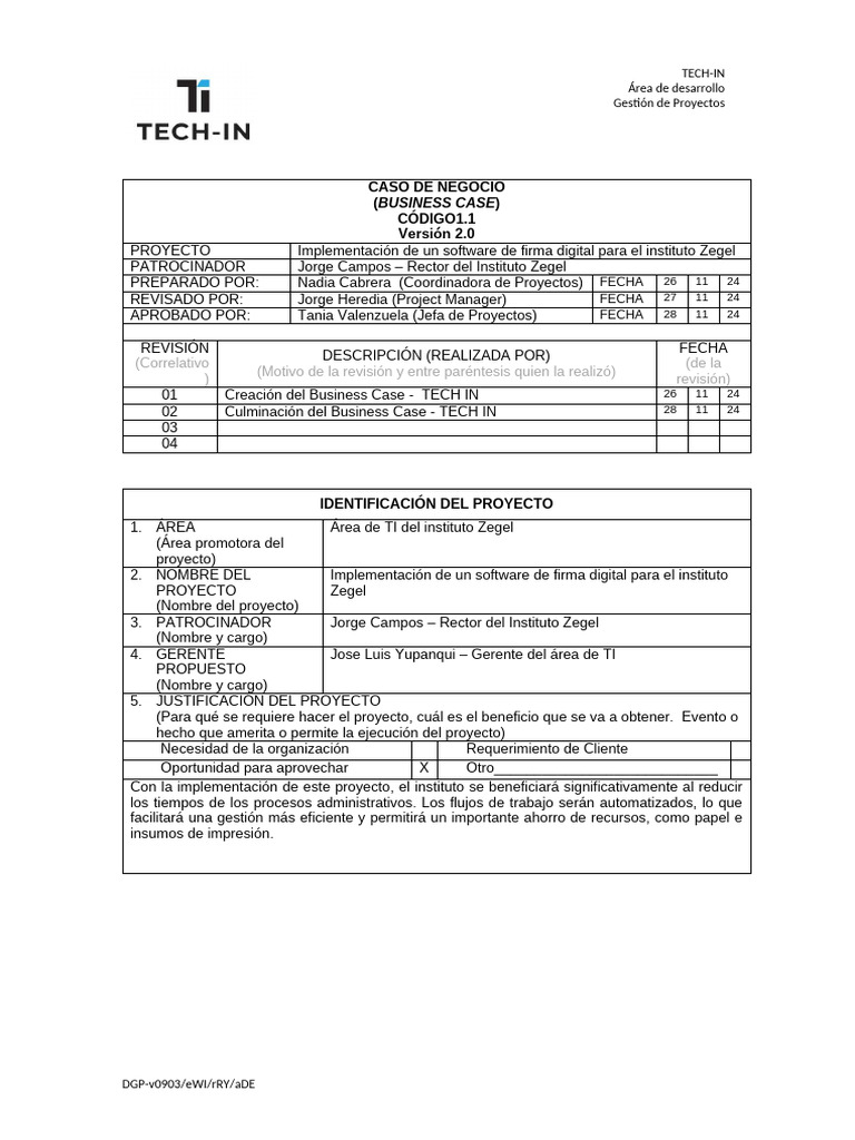 0.-Modelo Business Case | PDF | Software | Presupuesto