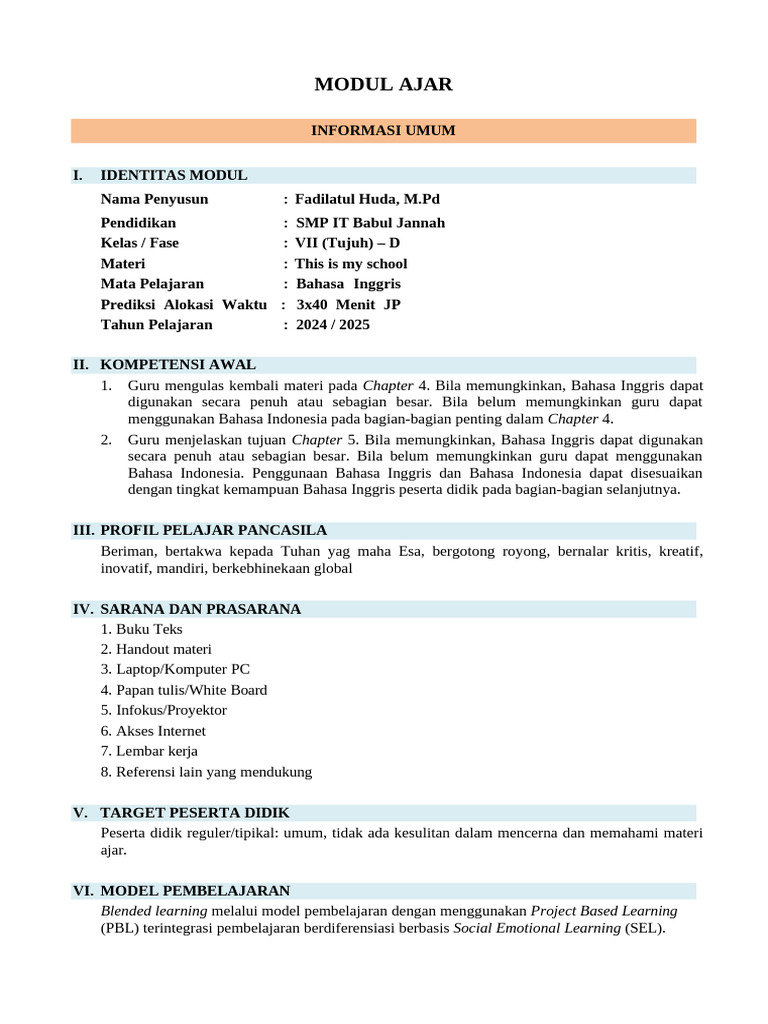 Modul Ajar Kelas 7 - Chapter 5 | PDF